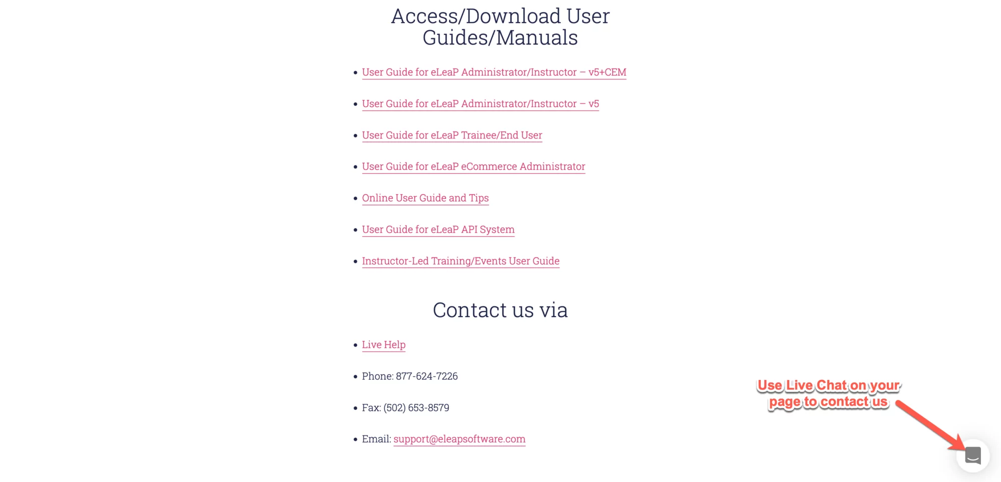 LMS Support Featuring User Guides, Video Tutorials, Live LMS chat